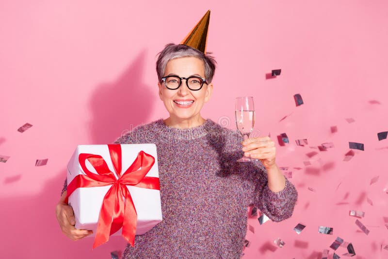 Photo of Shiny Attractive Lady Dressed Pullover Getting Birthday ...