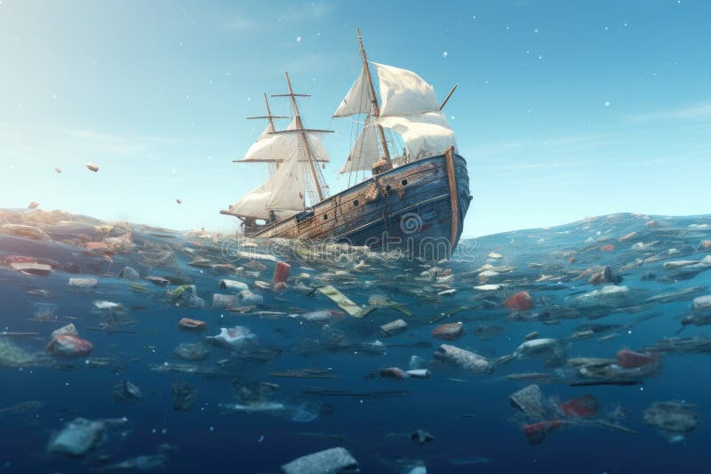 A Photo of a Ship Navigating through a Sea of Garbage, Highlighting the ...