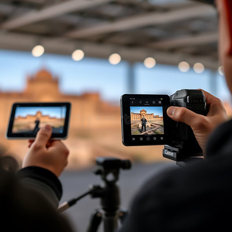 A Photo Shoot with a Photographer Using a Camera and a Tablet To ...