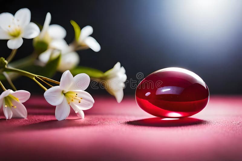 Red Ruby Shining, and White Jasmine on Black Table Stock Illustration ...