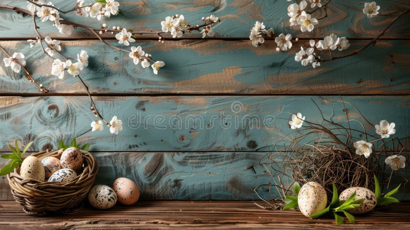 Rustic Easter Table Setting on Wooden Background Stock Illustration ...