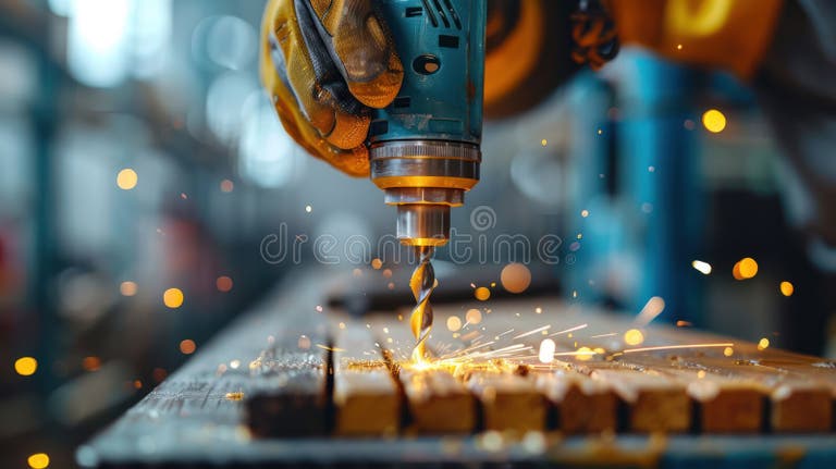 Builder Operating Power Drill for Construction Work Stock Illustration ...