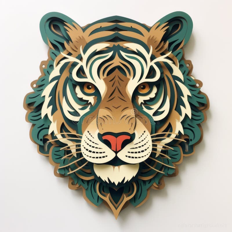 3d Paper Art Deco Tiger Print - Dark Emerald and Beige Stock ...