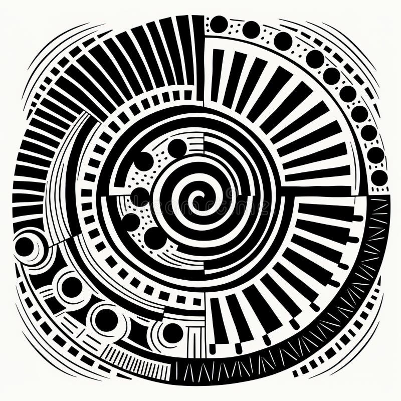 Spiral Art Design: Robotic Motifs, African Patterns, Monochromatic ...