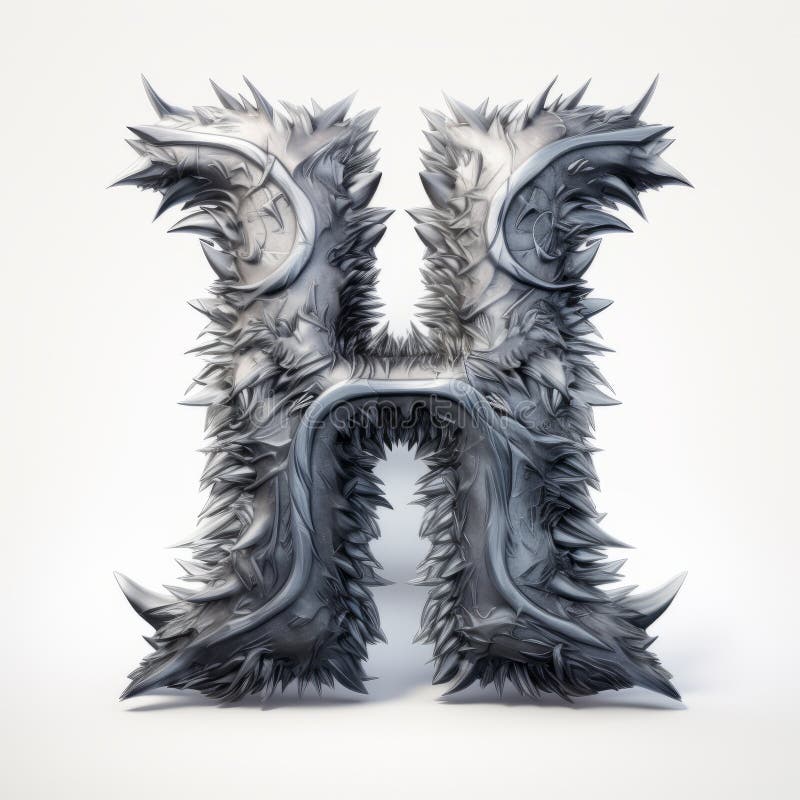 Hyperrealistic Silver Monster Letter H on White Background Stock ...