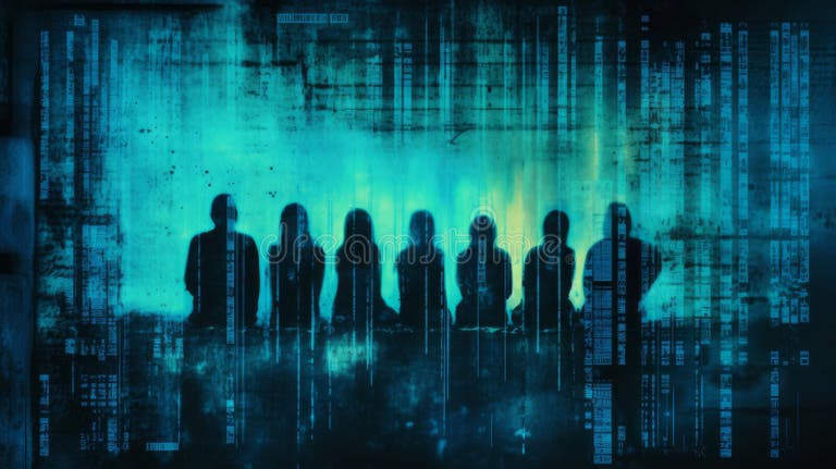 Silhouette of People with Glitch Textures: Dark Cyan and Black Stock ...
