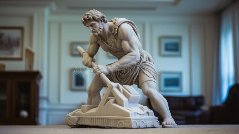 Ancient Greek Marble Man Statue Cleaning Carpet with Dyson Vacuum ...