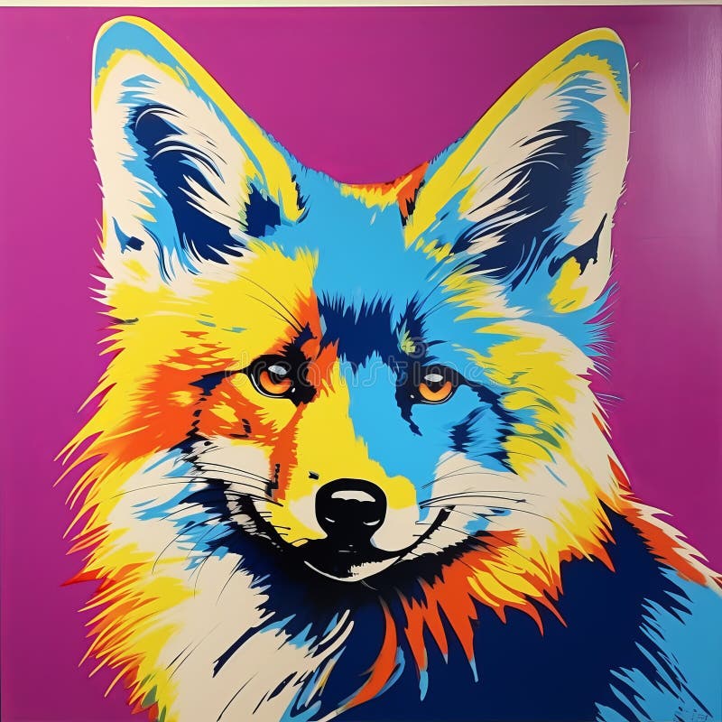 Colorful Fox Painting in the Style of Richard Phillips Stock ...