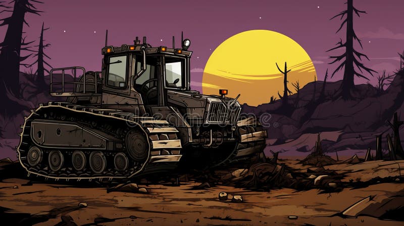 Noir Bulldozer: Dark Gray and Purple 2d Game Art Commission Stock ...