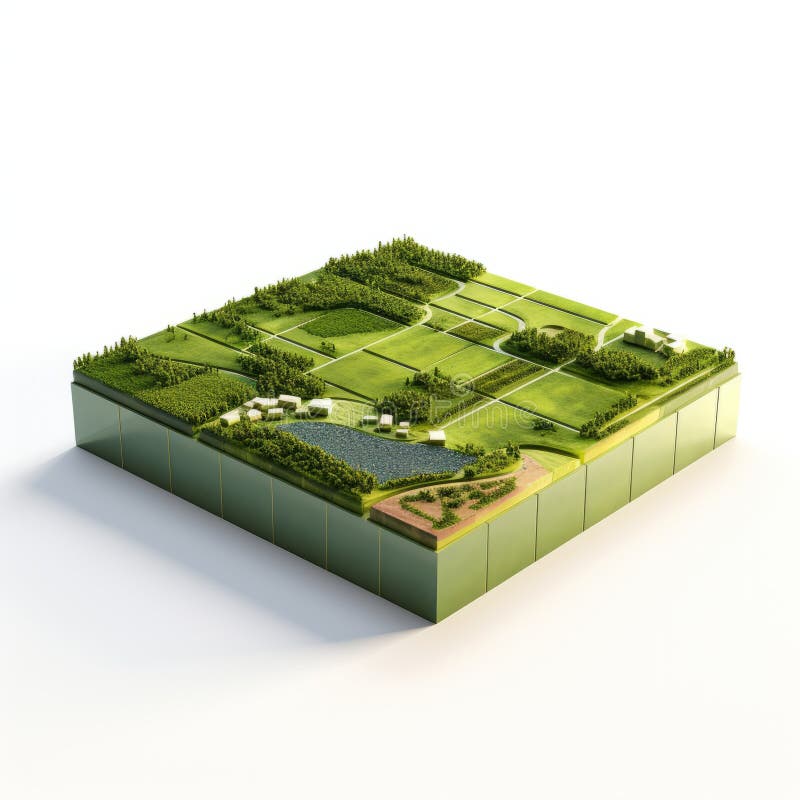 Shiny Plastic Isometric Square Model of Green Fields Stock Photo ...