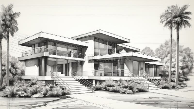 Stunning Hyper-detailed Pencil Drawing of a Modern House Stock ...