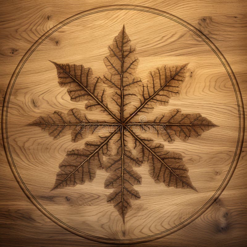 Photorealistic Maple Leaf Engraving with Digital Symmetry Stock ...