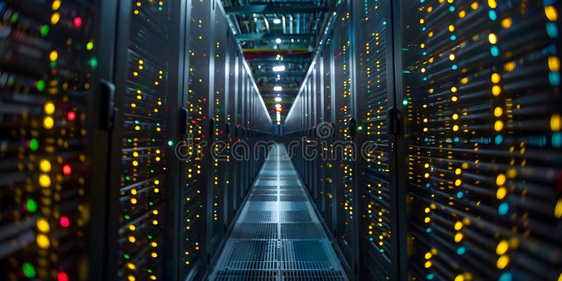 A Photo Showing a Server Room with Rows of Servers and Blinking Lights ...