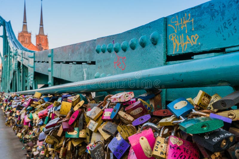 The Photo Shows a Bridge of Lovers in Wroclaw in Poland, Padlocks ...