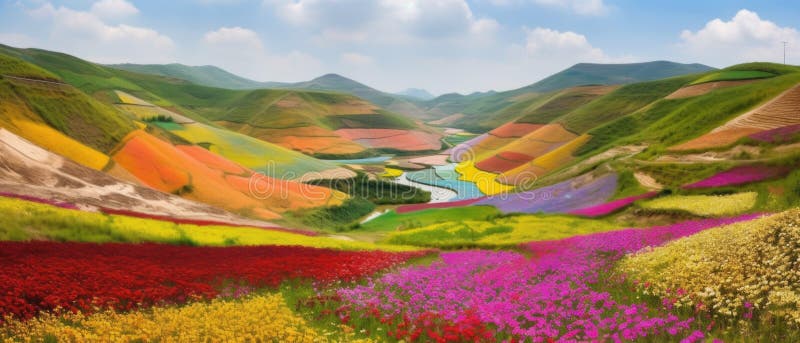 The Photo Shows a Colorful Flower Valley Scene Stock Illustration ...