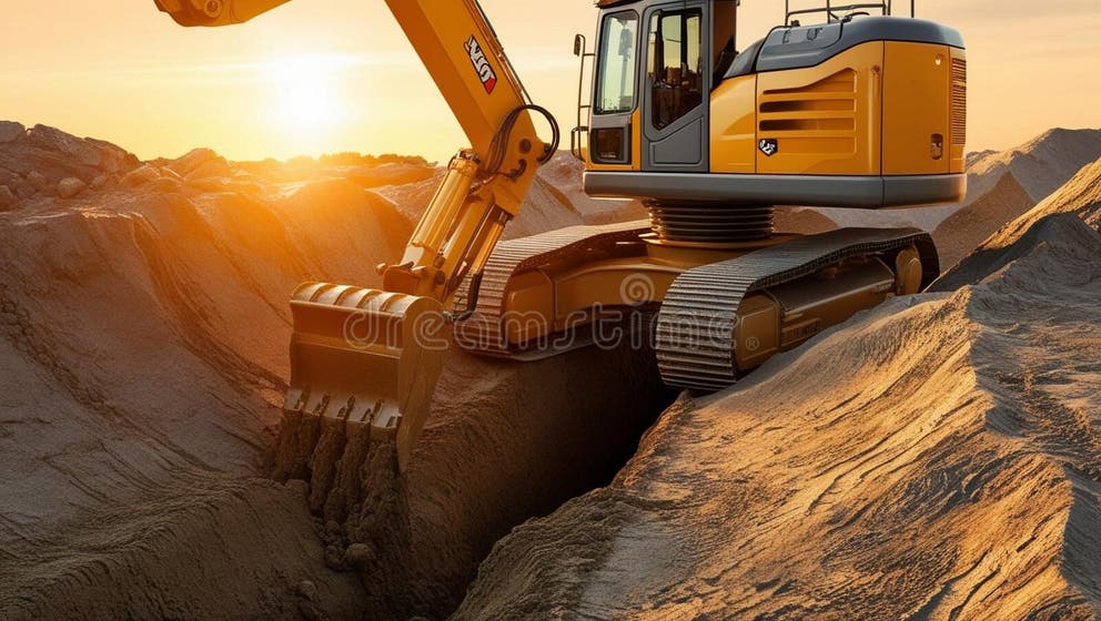 The Photo Shows a Construction Excavator Performing Excavation and ...