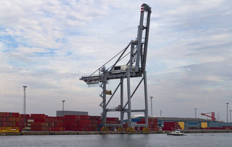Container quay with crane stock photo. Image of storage - 210137370