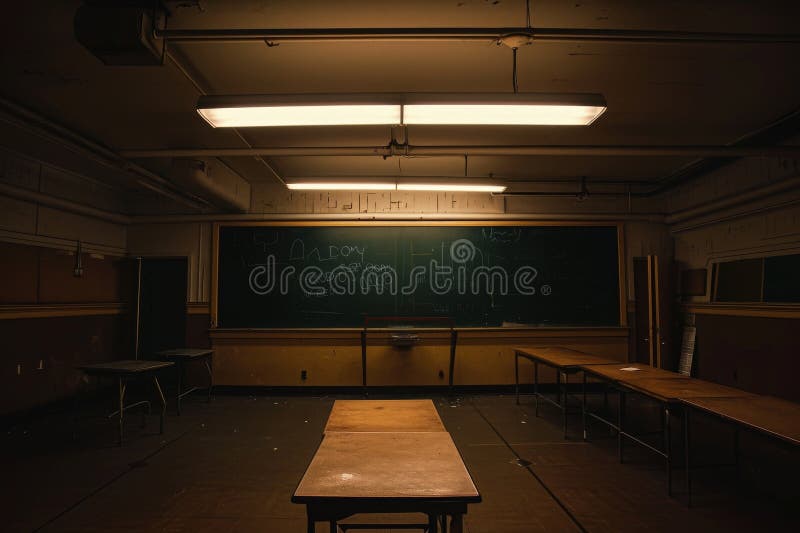 This Photo Shows an Empty Classroom Filled with Desks and a Chalkboard ...