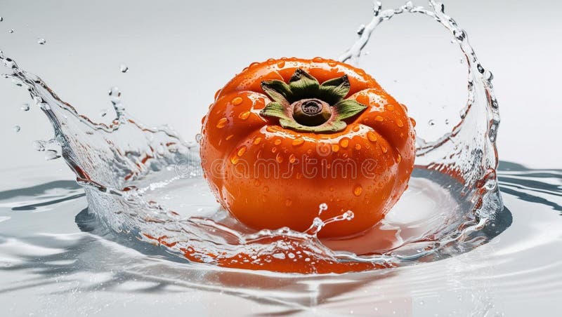 The Photo Shows a Fresh Persimmon, Placed on a Pure White Background ...