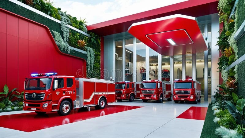 Modern High-Tech Fire Station Stock Illustration - Illustration of ...