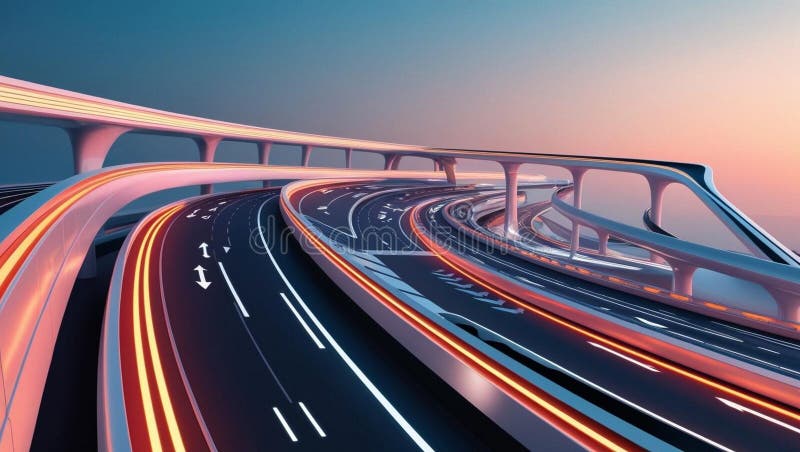 The Photo Shows a Modern Highway Designed with Innovative Technologies ...