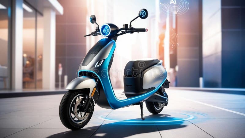 The Photo Shows a Modern Scooter Equipped with an Advanced Artificial ...
