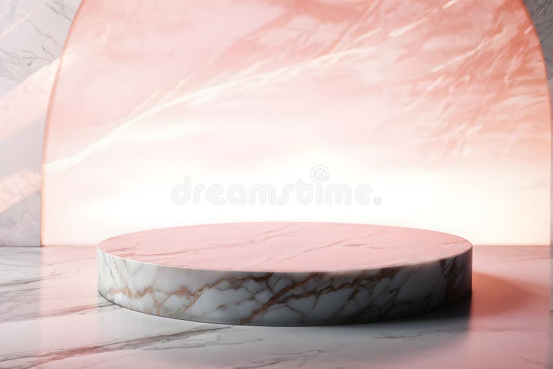 Round Stone Stand Made of Pink and White Marble with Gold Veins Stock ...