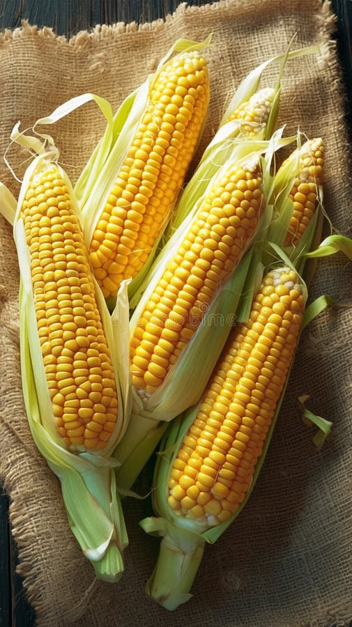 Photo Side View of a Group of Corn on a Textured Bag Stock Illustration ...