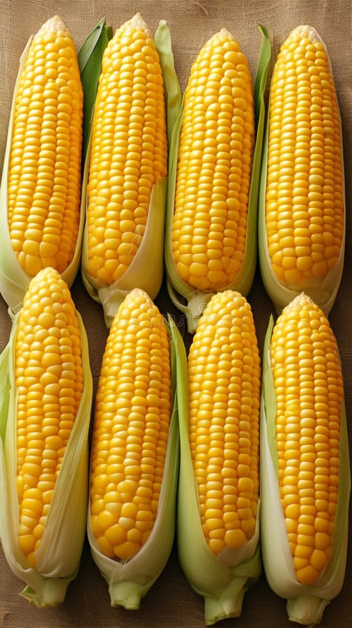 Photo Side View of a Group of Corn on a Textured Bag Stock Illustration ...