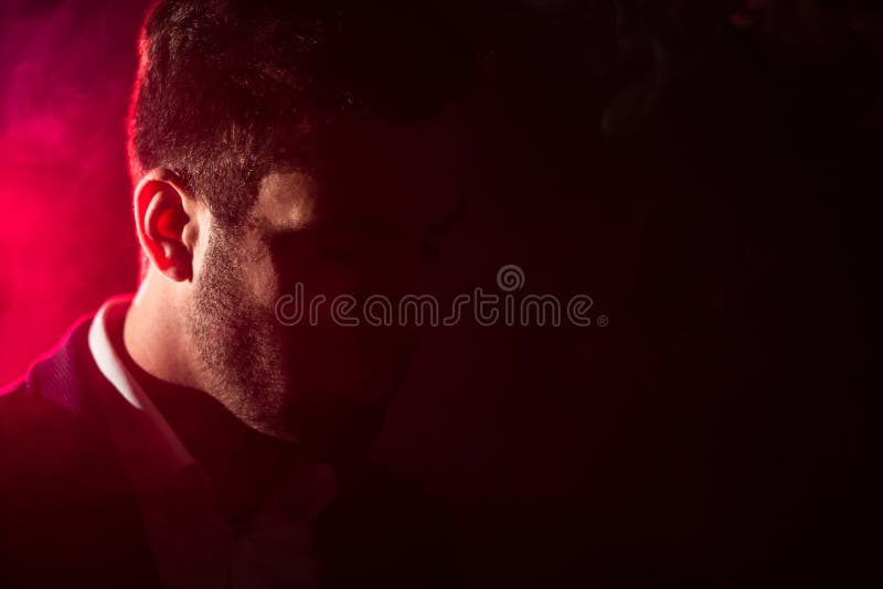 Photo of Side View of Male Face with Beard in Shadow. Stock Photo ...