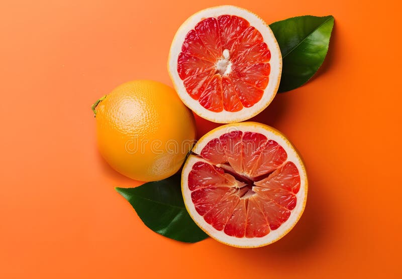 Fresh Grapefruit Slices on Orange Background Stock Illustration ...