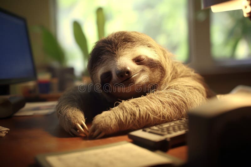 Photo Sloth Being Lazy in the Office Generative AI Stock Image - Image ...