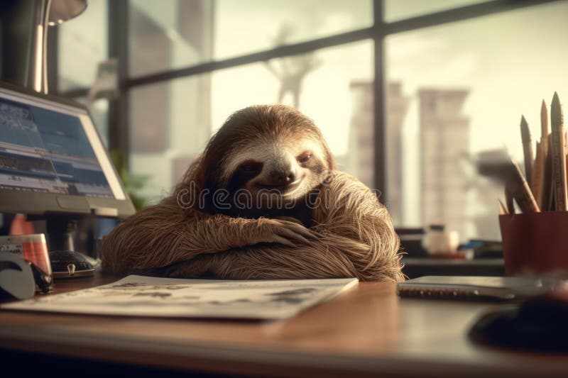 Photo Sloth Being Lazy in the Office Generative AI Stock Image - Image ...