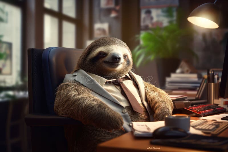 Photo Sloth Being Lazy in the Office Generative AI Stock Image - Image ...