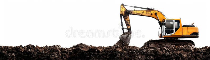 Photo of a Small Excavator Digging into Dirt Against a White Backdrop ...