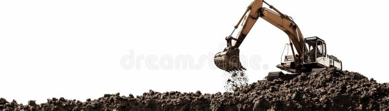 Photo of a Small Excavator Digging into Dirt Against a White Backdrop ...