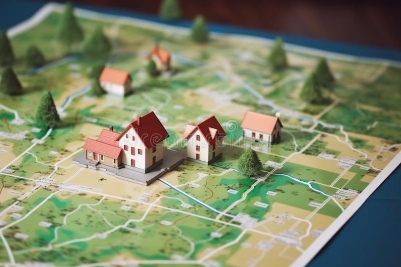 Photo of Small House Model on Map Brochure Paper Stock Illustration ...
