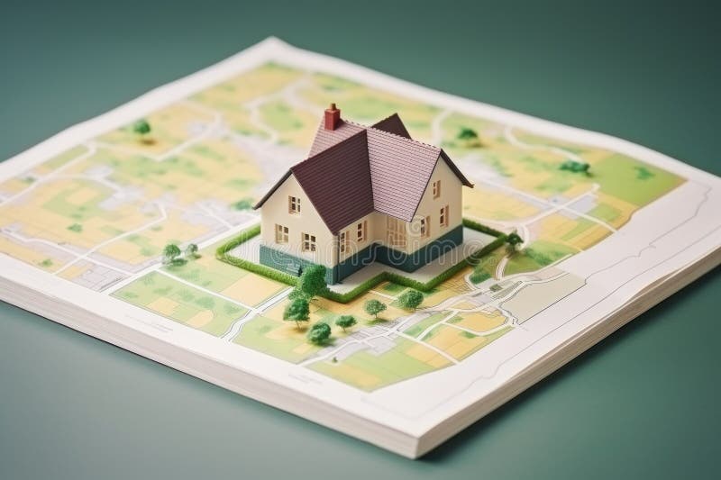 Photo of Small House Model on Map Brochure Paper Stock Illustration ...