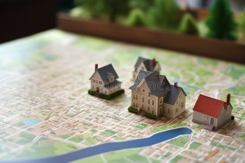 Photo of Small House Model on Map Brochure Paper Stock Illustration ...