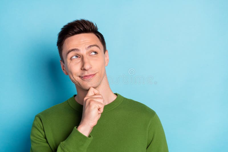 Photo of Smart Intelligent Man Look Empty Space Create Plan Wear Green ...