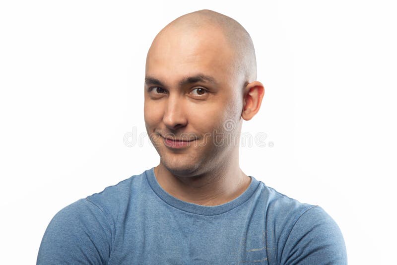Photo of Smiling Bald Man on White Background Stock Image - Image of ...