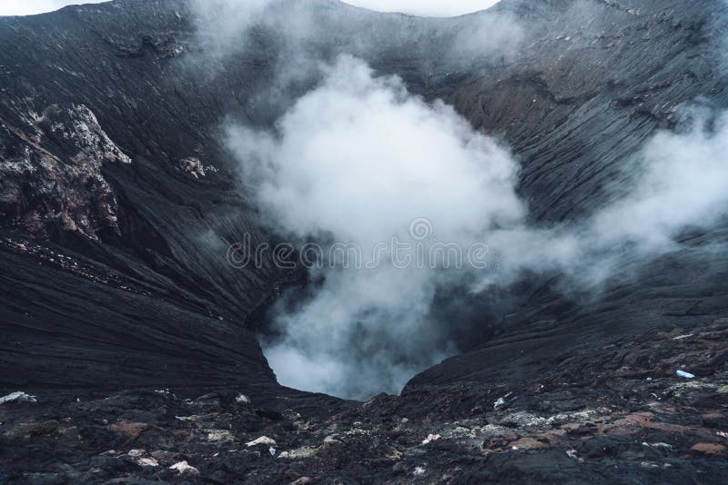Photo of Smoke Volcano Crater on Java Island Stock Image - Image of ...