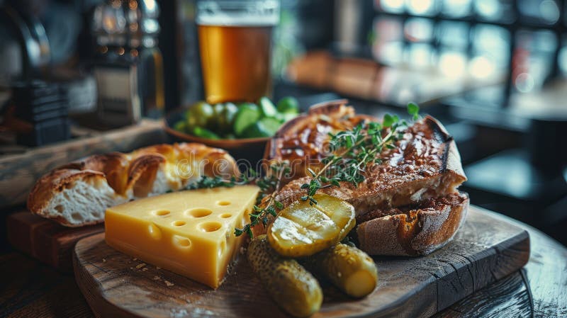 Photo of a Snack Platter with Beer in a Pub. Stock Image - Image of ...