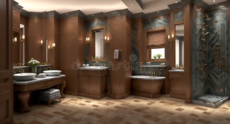 Ai Generated a Spacious Bathroom with Elegant Double Sinks and a Modern ...