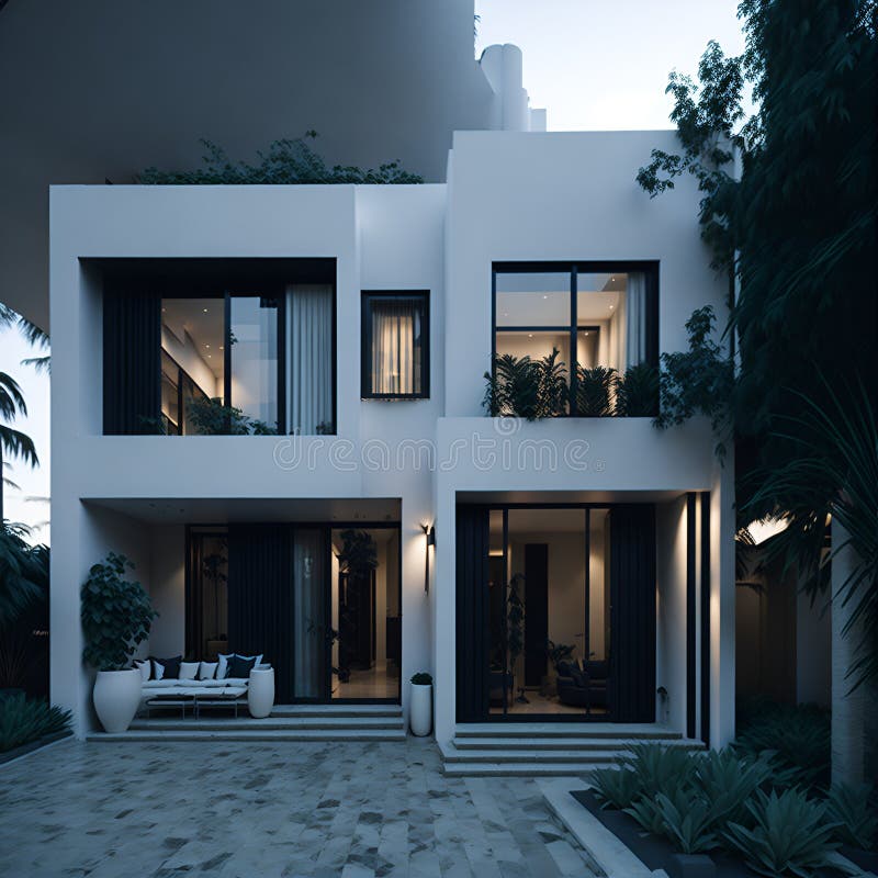 Ai Generated a Spacious Modern Mansion with Numerous White-framed ...