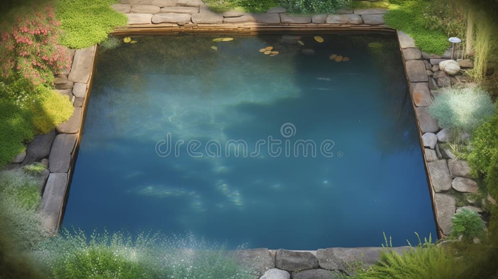 Square Pond with Stone Frame Ai Generated Stock Illustration ...