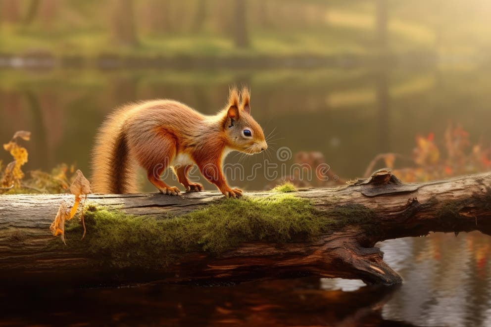 Photo of a Squirrel Walking on a Tree Branch. Generative AI Stock ...