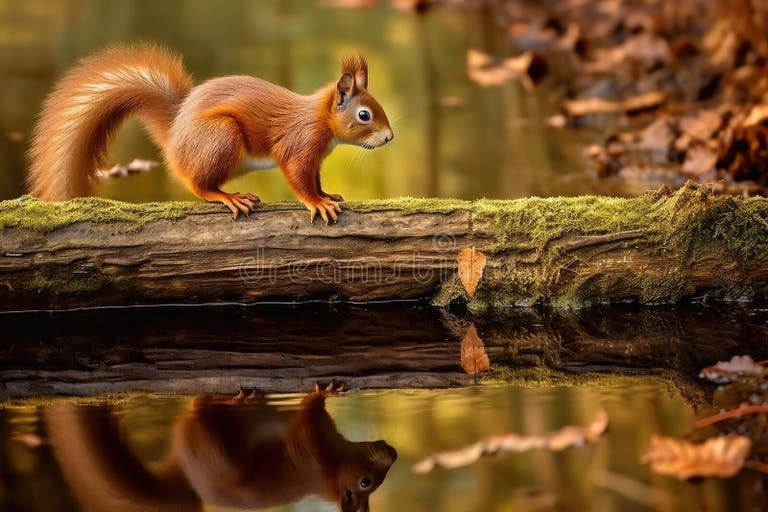 Photo of a Squirrel Walking on a Tree Branch. Generative AI Stock ...