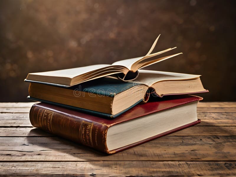 Pile of Books on the Library Table Stock Illustration - Illustration of ...