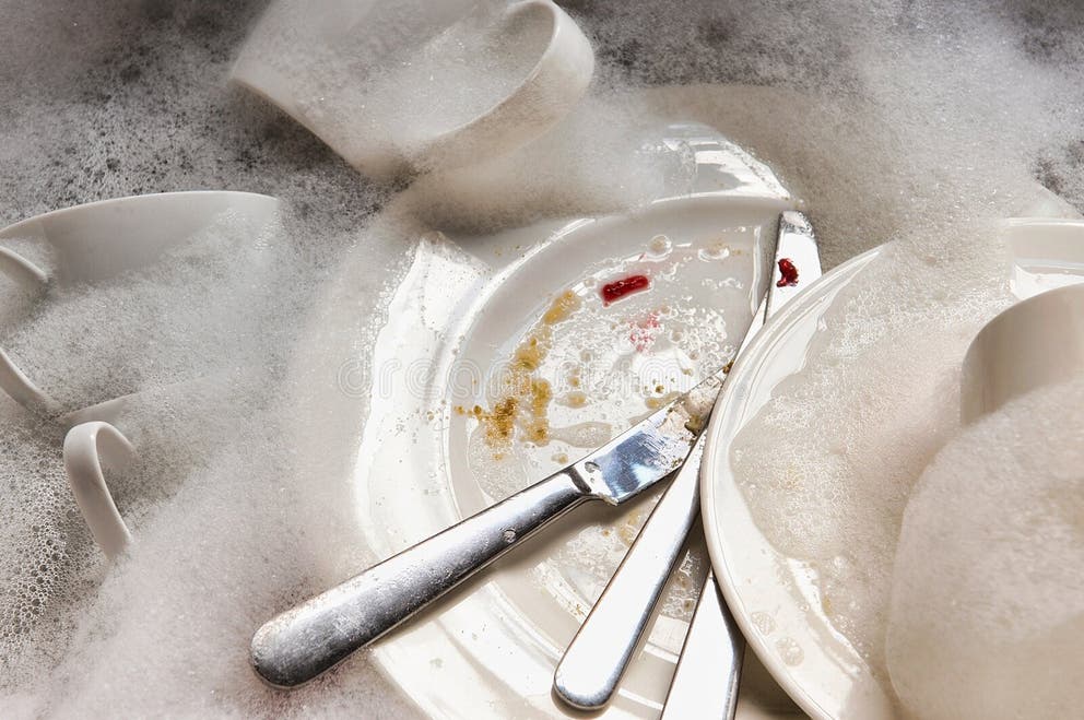 Stack of Dirty Dishes and Silverware in Sink Stock Image - Image of ...